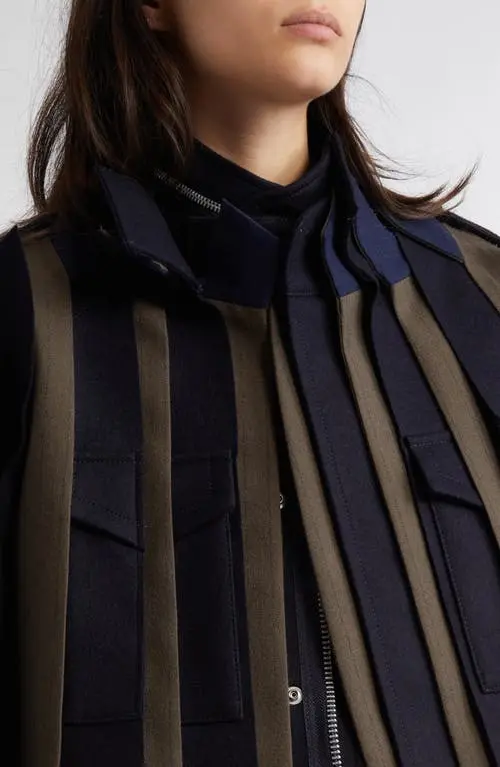 M*c様 sacai 19-02044M Wool Melton Cropped Sacai Pinstripe Melton Wool Crop Military Jacket In Dark Khaki